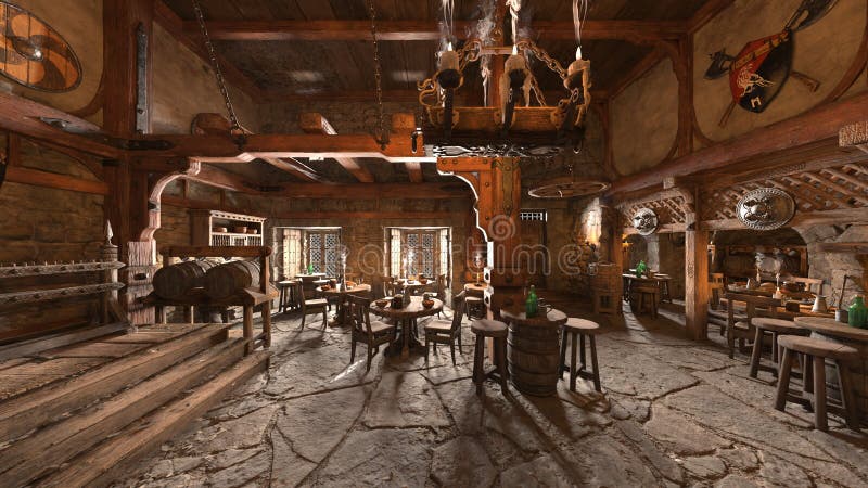 3D Rendering of the Bar with Wooden Interior Stock Illustration ...