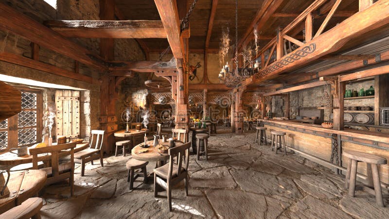3D Rendering of the Bar with Wooden Interior Stock Illustration ...