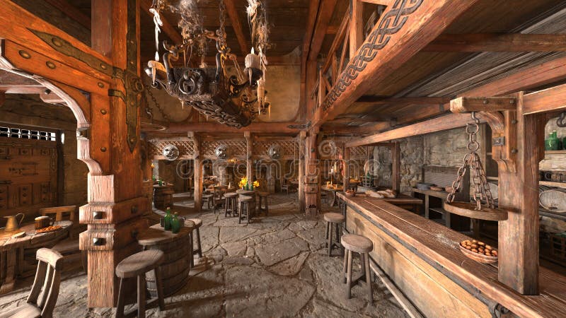 3D Rendering of the Bar with Wooden Interior Stock Illustration ...