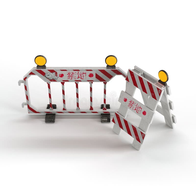 3D Rendering of a Barrier with Flashing Lights Isolated on a White ...