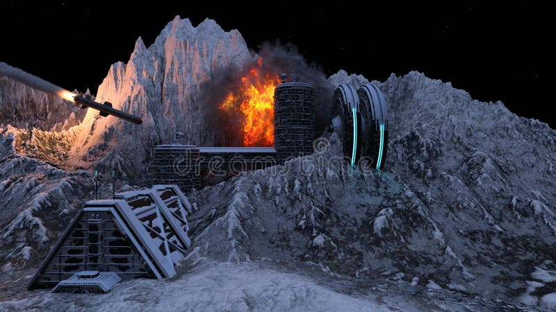 3D Rendering of the Base Under Attack Stock Illustration - Illustration ...