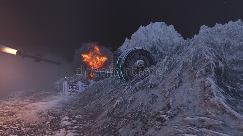 3D Rendering of the Base Under Attack Stock Illustration - Illustration ...