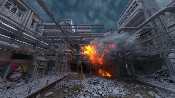 3D Rendering of the Base Under Attack Stock Illustration - Illustration ...