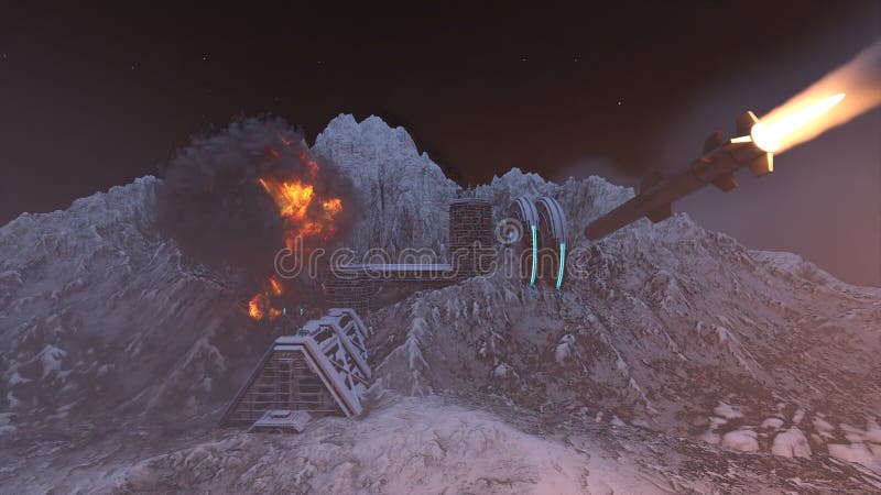 3D Rendering of the Base Under Attack Stock Illustration - Illustration ...