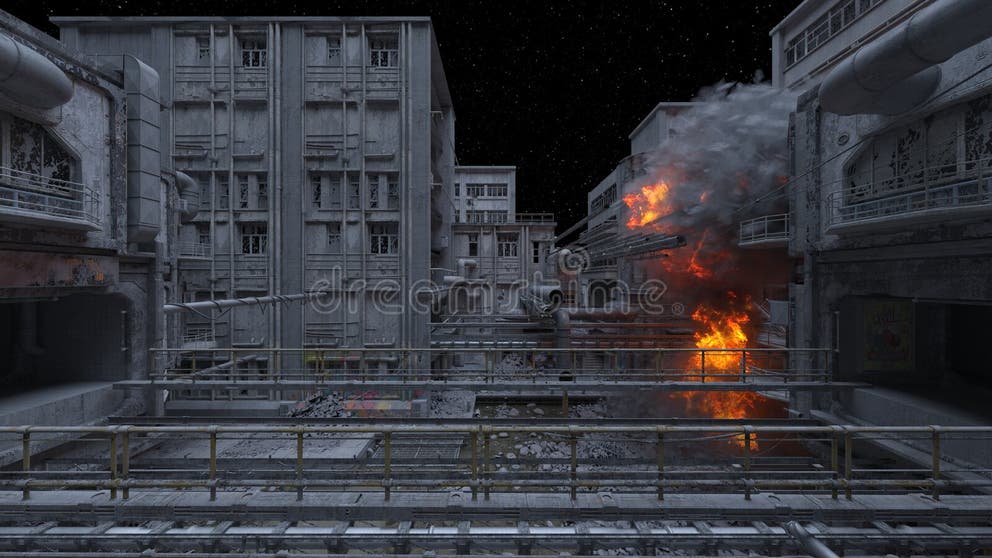 3D Rendering of the Base Under Attack Stock Illustration - Illustration ...