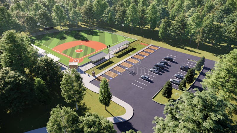 Aerial View 3D Rendering of a Baseball Field in the Middle of the ...