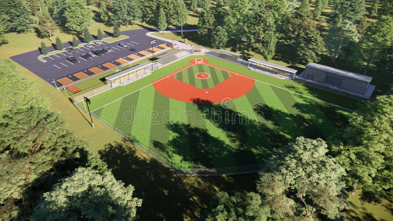 Aerial View 3D Rendering of a Baseball Field in the Middle of the ...