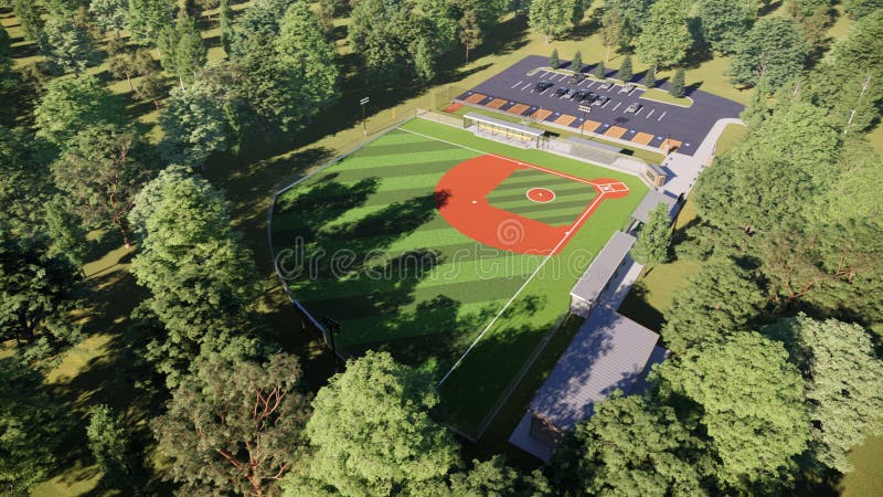 Aerial View 3D Rendering of a Baseball Field in the Middle of the ...