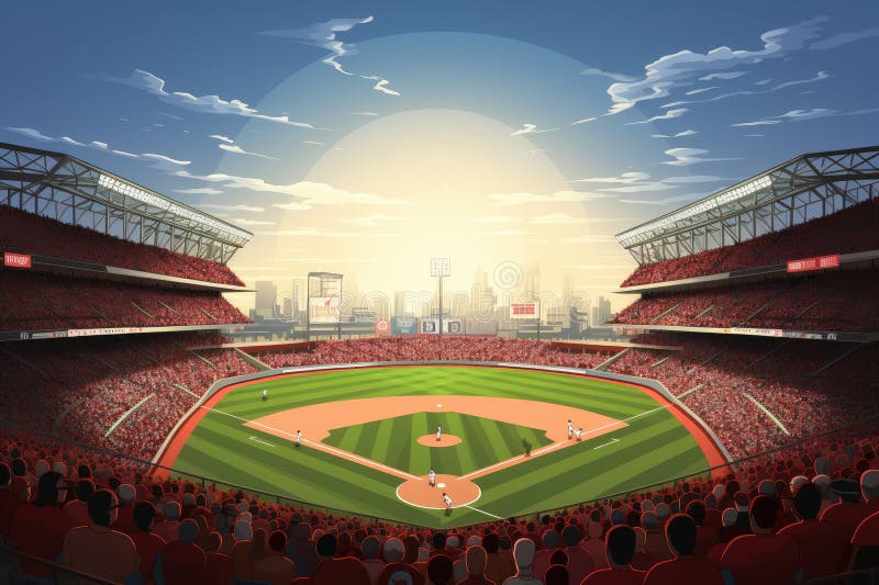 Baseball Field with Fireworks and Crowd at Night. 3D Rendering, a ...