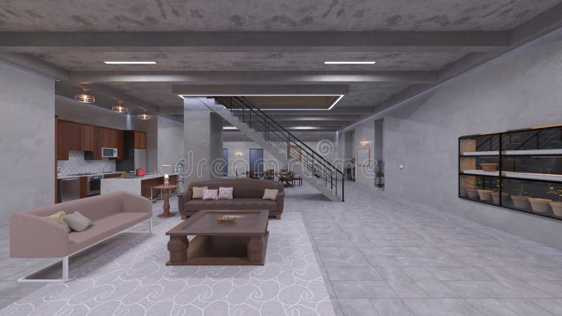 3D Rendering of the Basement Lounge Stock Illustration - Illustration ...