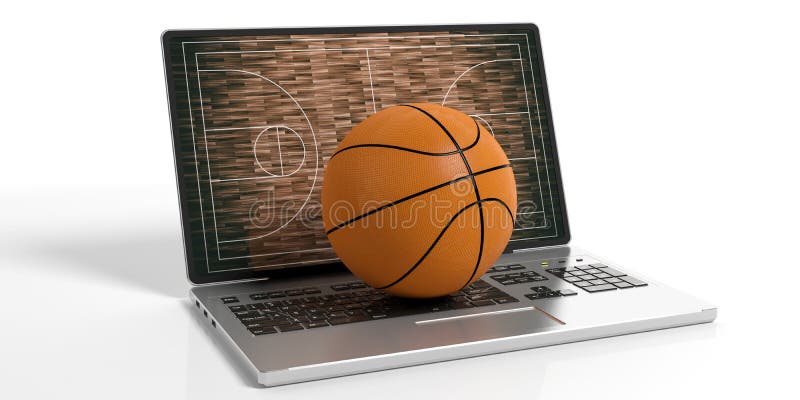 3d Rendering Basket Ball on a Laptop Stock Illustration - Illustration ...