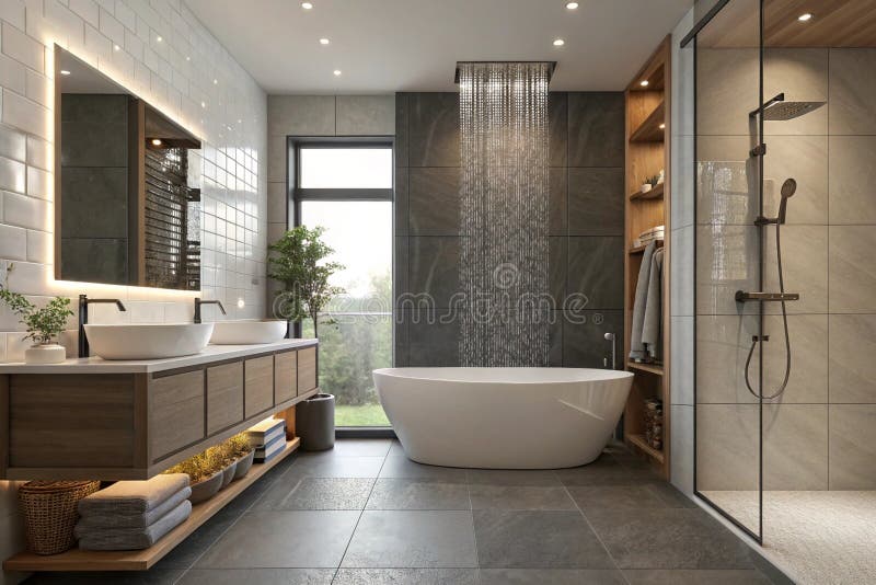 3D Rendering of a Bathroom with a Bathtub Stock Illustration ...
