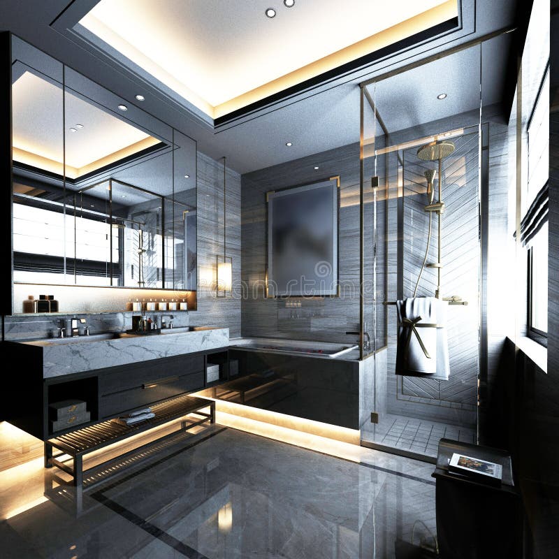 3D Rendering Bathroom Interior Stock Illustration - Illustration of ...