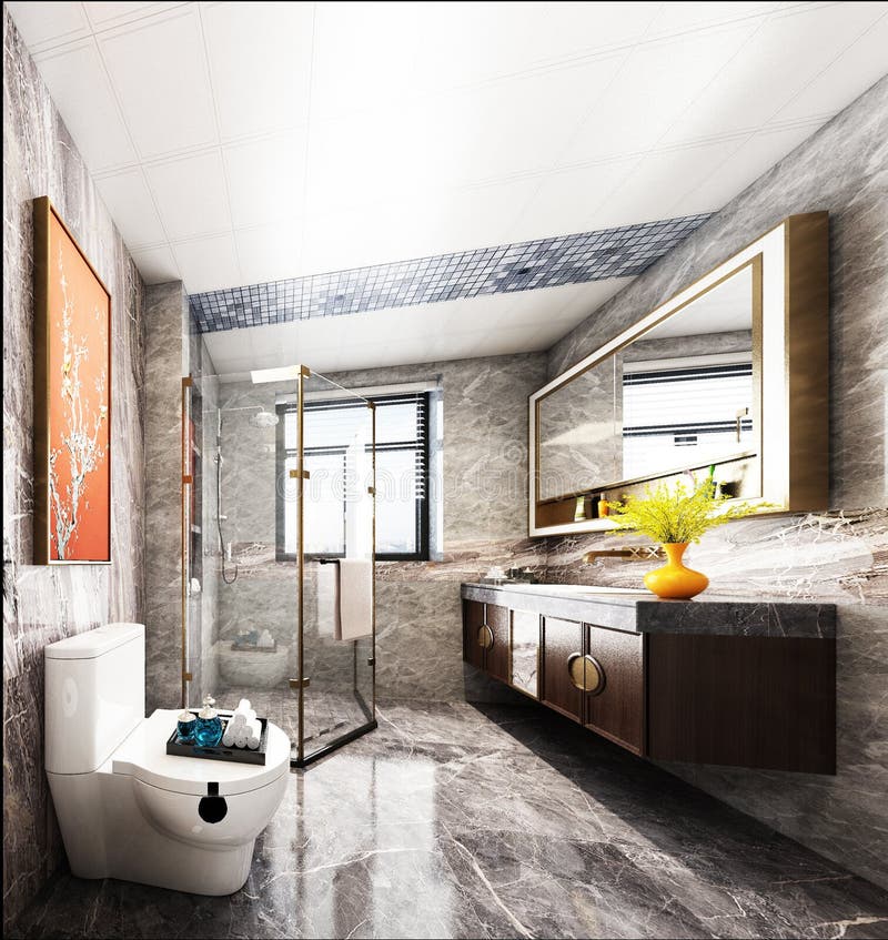 3D Rendering Bathroom Interior Stock Illustration - Illustration of ...