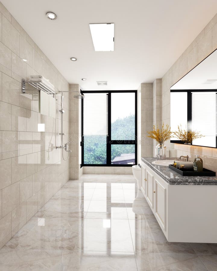 3D Rendering Bathroom Interior Stock Illustration - Illustration of ...