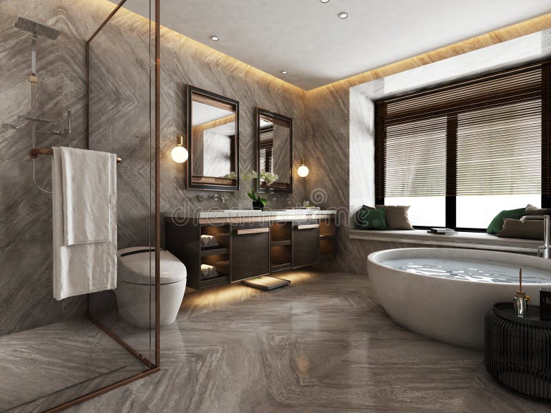 3D Rendering Bathroom Interior Stock Illustration - Illustration of ...