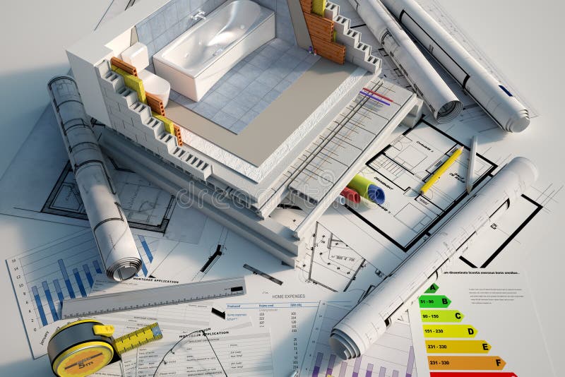 Bathroom Construction Details Stock Photo - Image of layer, green ...