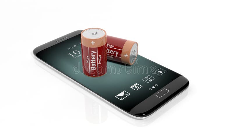 3D Rendering of Batteries on Smartphone S Screen Stock Illustration ...