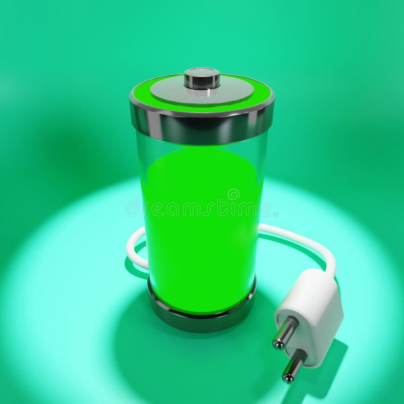 3D Rendering of Battery Charging and White Plug Icon, Recharge, Electric and Technology Concept ...