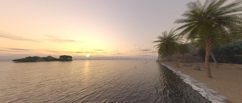 3D rendering of the beach stock illustration. Illustration of island ...