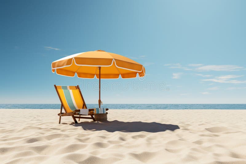 3D Rendering Beach Chair with Umbrella Viewed from the Back Stock ...
