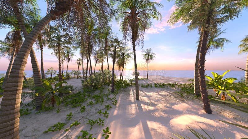 3D Rendering of the Beach with Palm Trees Stock Illustration - Illustration of palm, resort ...
