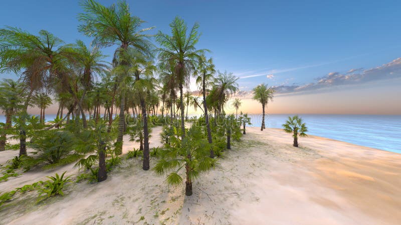 3D Rendering of the Beach with Palm Trees Stock Illustration ...