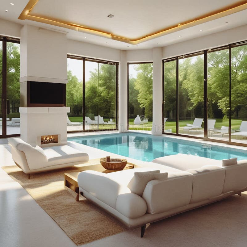 3D Rendering. Beautiful Interior of a Modern House in White and Gold ...
