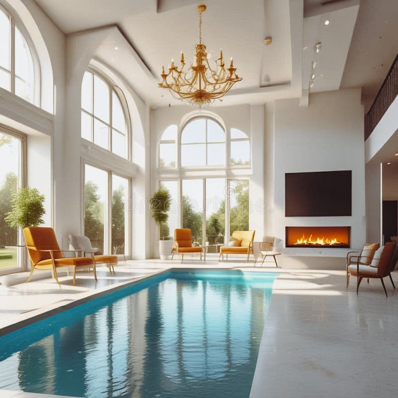 3D Rendering. Beautiful Interior of a Modern House in White and Gold ...