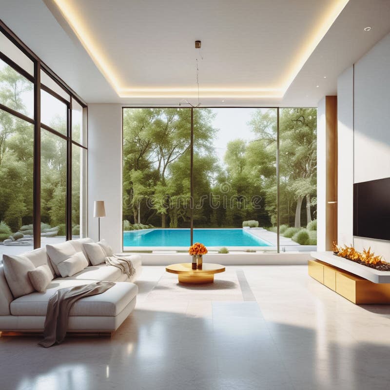 3D Rendering. Beautiful Interior of a Modern House in White and Gold ...