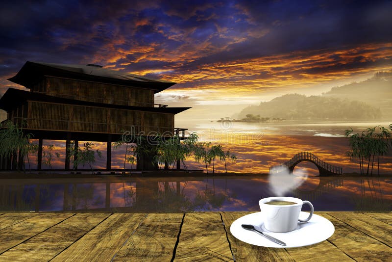 3d Rendering of Beautiful Landscape with a Plate with Easy Coffee Stock ...