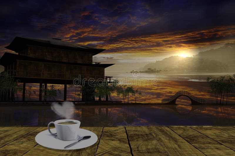 3d Rendering of Beautiful Landscape with a Plate with Easy Coffee Stock ...