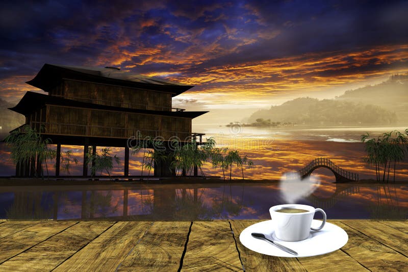 3d Rendering of Beautiful Landscape with a Plate with Easy Coffee Stock ...