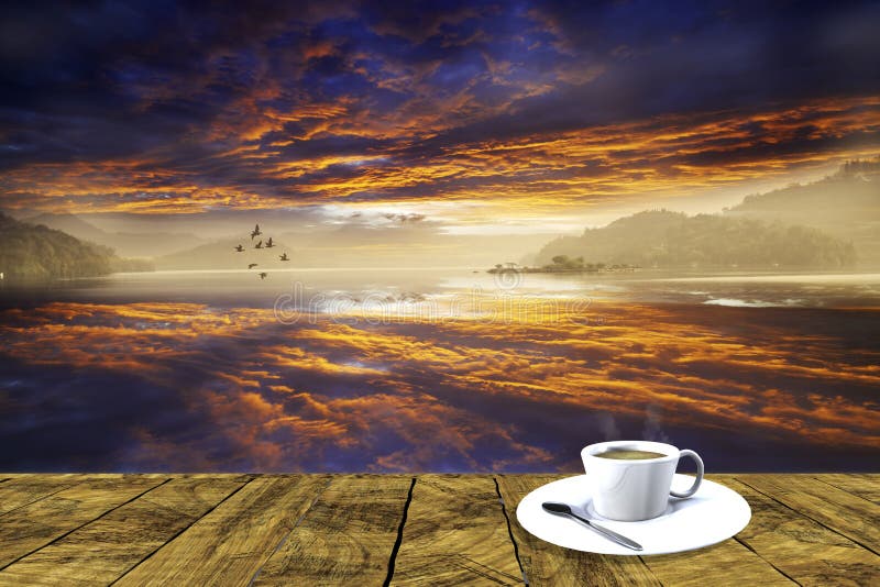 3d Rendering of Beautiful Landscape with a Plate with Easy Coffee Stock ...
