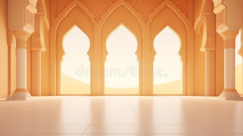 3d Rendering of a Beautiful Mosque with Arches and Columns. Generative ...