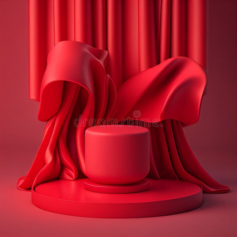 Beautiful Silk Red Cloth Floating Flying Podium Stage Platform. Mock Up ...