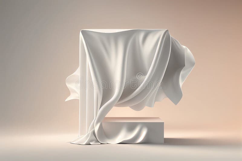 Beautiful Silk White Cloth Floating Flying Podium Stage Platform. Mock ...
