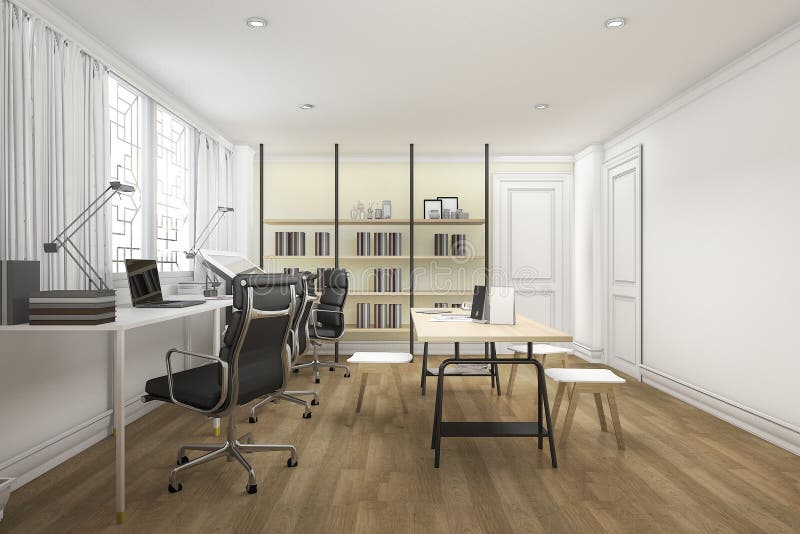 3d Rendering Beautiful Wood Working Room Stock Illustration ...