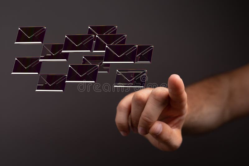 3D Rendering of Beige Email Icons with Hand Pointing at it from the ...