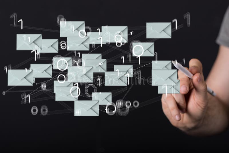 3D Rendering of Beige Email Icons with Hand Pointing at it from the ...