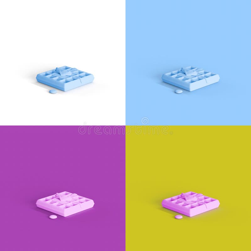 3D Rendering of a Belgian Waffle in Four Different Color Schemes Stock ...