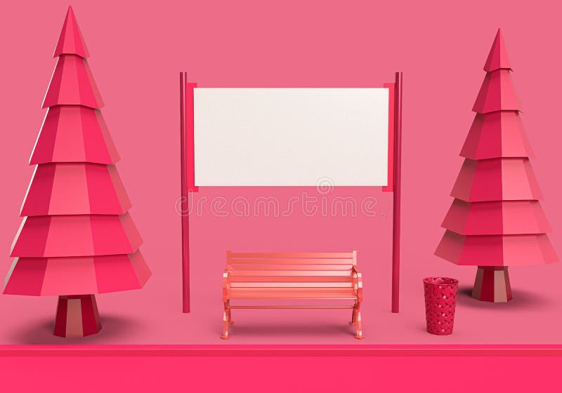 3d Rendering of Bench in the Park with Blank Billboard on Backside, 3d ...