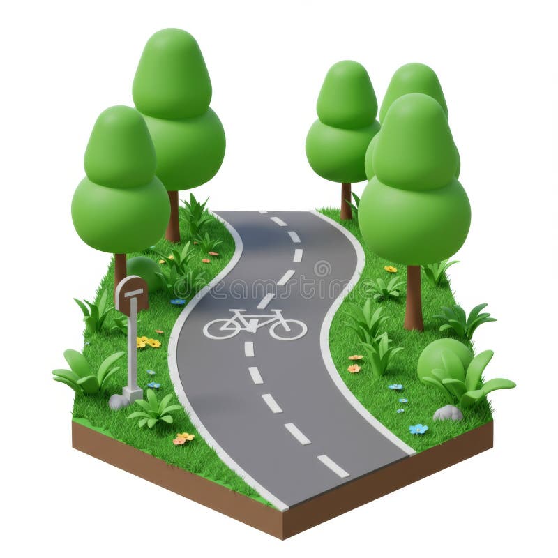 3D Rendering of a Bicycle Path with Lush Greenery and Bright Sunny Day ...