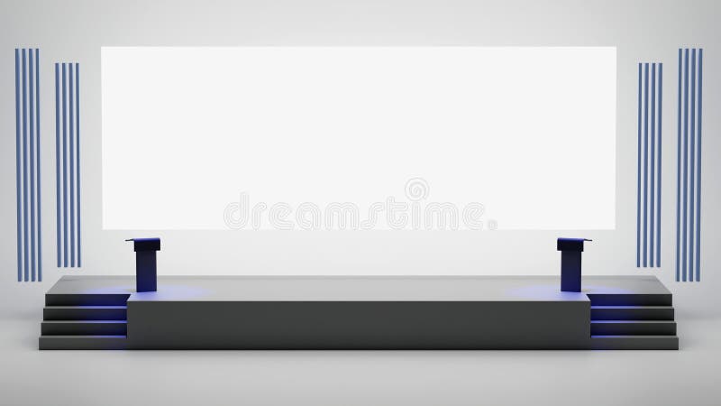 3D Rendering of Big Blank Screen Backdrop and Podium on Stage with ...