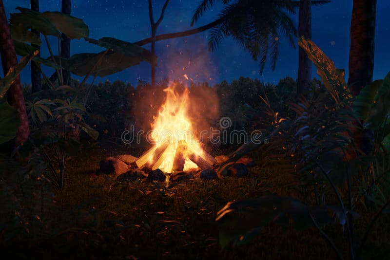 3d Rendering of Big Bonfire with Sparks and Particles in Front of ...