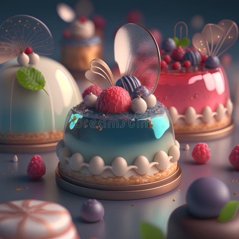 3d Rendering of a Birthday Cake with Berries and Confectionery Stock ...