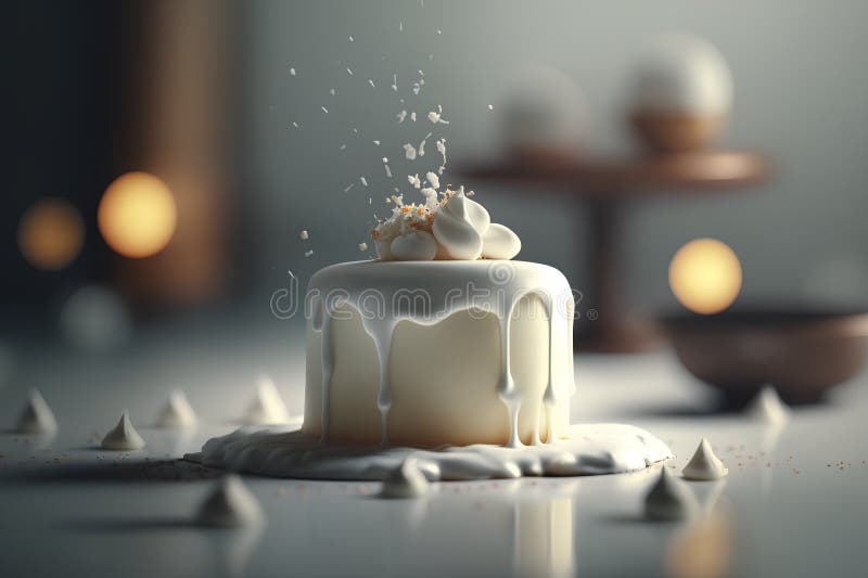 3d Rendering of a Birthday Cake with Splashes of Milk. Stock ...
