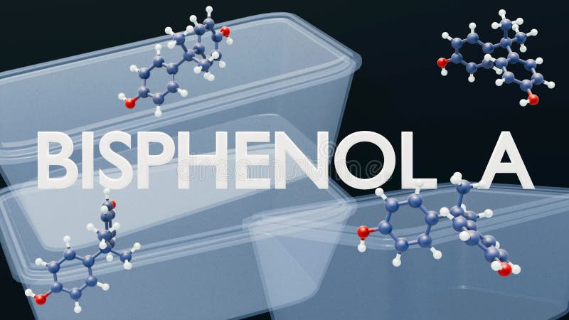 3d Rendering of Bisphenol a or BPA Molecules and Plastic Container ...