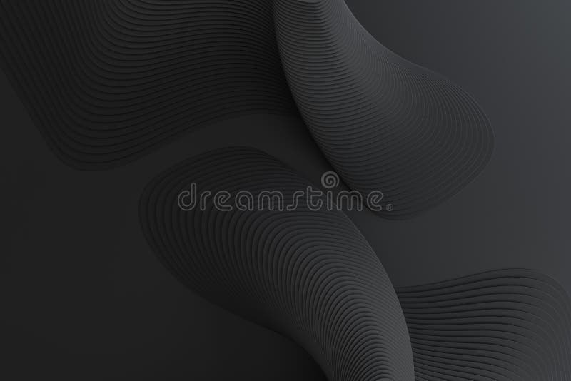 3D Rendering of Black Abstract Curved Lines on Black Matte Surface ...