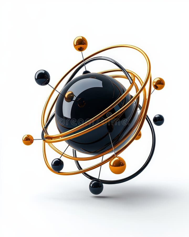 3D Rendering of a Black Atom with Striking Orange and Black Rings ...
